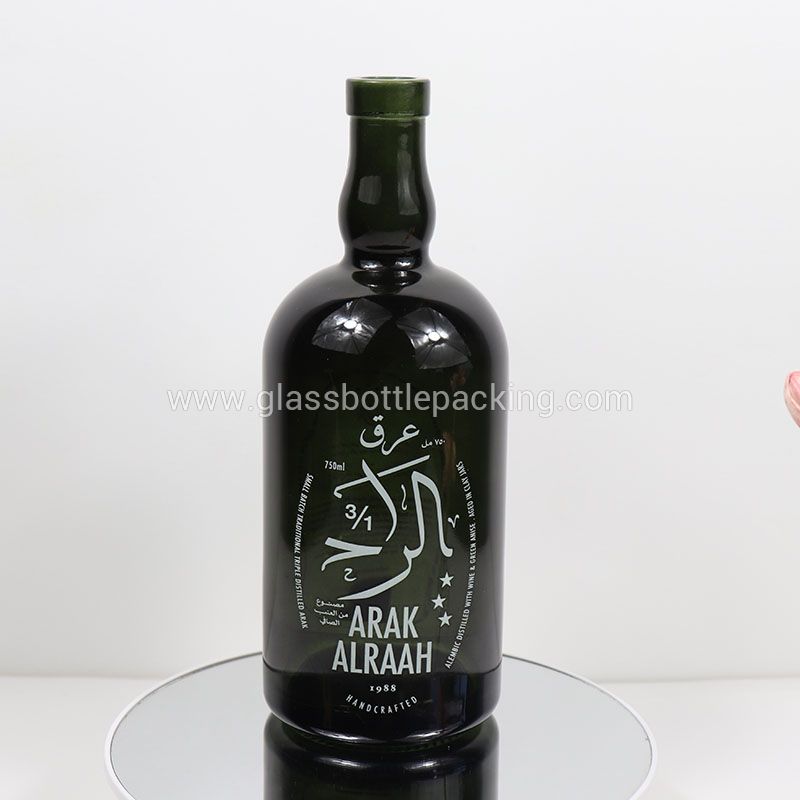 750ml customized dark green painting glass whiskey bottle with decal label
