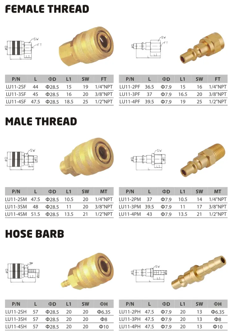 ARO Coupler Hose Barb Plug LU11-2PH Solid Brass Air Fittings Quick ...