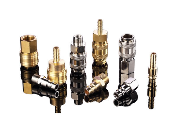 Quick disconnect fittings for pneumatic quick coupler applications