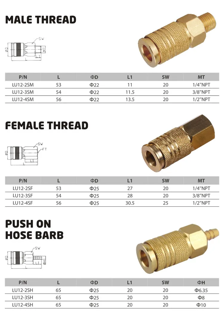 Universal Interchange Quick-connect Air Couplings LU12-2SM Brass 1/4 ...