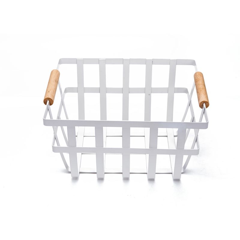 Kitchen Storage Metal Basket with Wooden Built-in Handles.