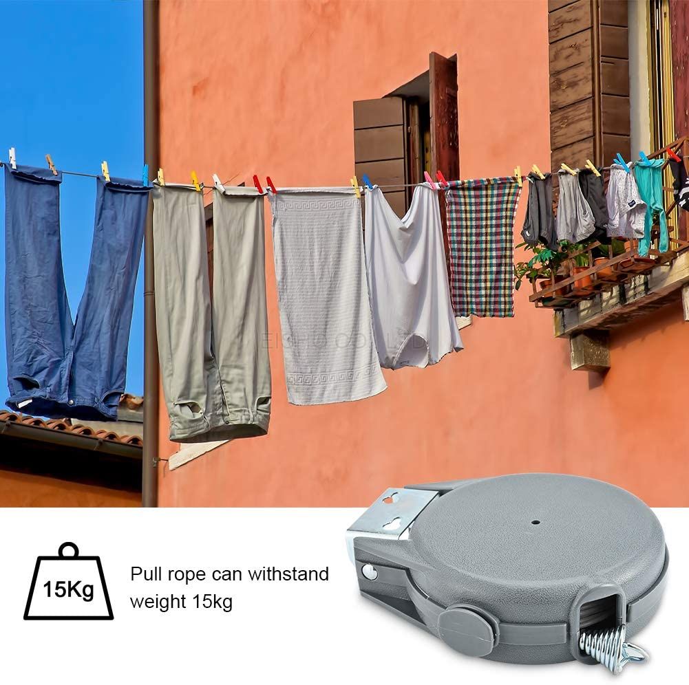 EISHO Retractable Heavy Duty Clothesline of 15m for Outdoor and Indoor
