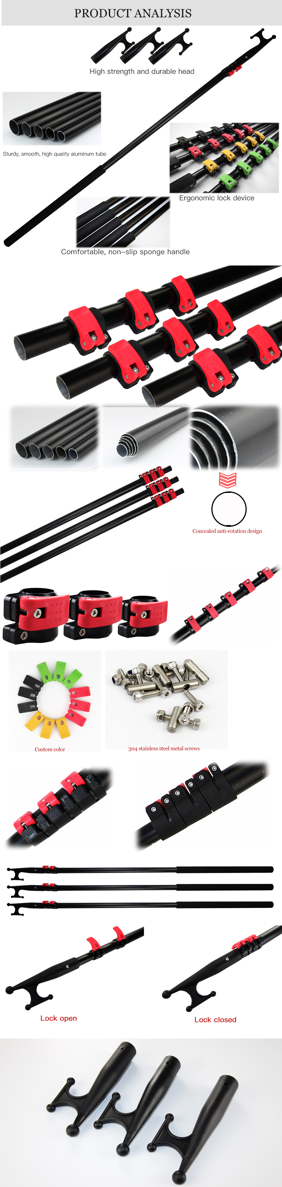 Gaff Hook 210cm Telescopic Boat Hook - Aluminum Extending Pole With ...