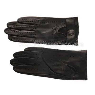 Perforated Full Finger Open Back Ladies’ Driving Gloves with snap ...