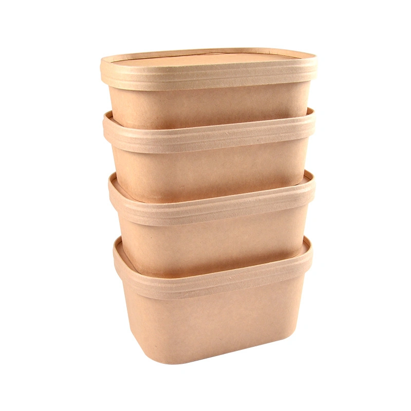 Eco-Friendly Customized Kraft Paper Square Salad Bowl with Lid