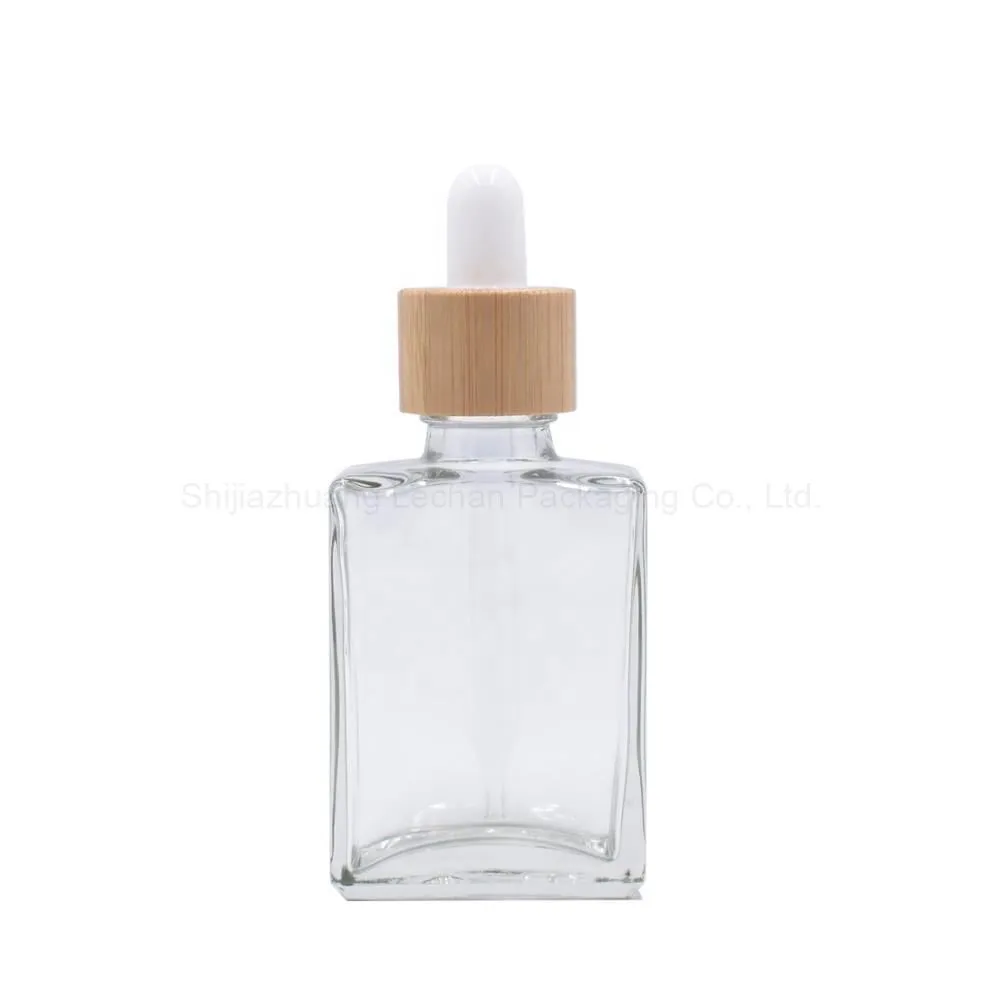 1 oz 2 oz Square Clear Glass Bottle with Serum Droppers