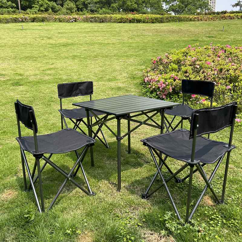 portable camping aluminium table with 4 pcs of foldable chairs，with ...