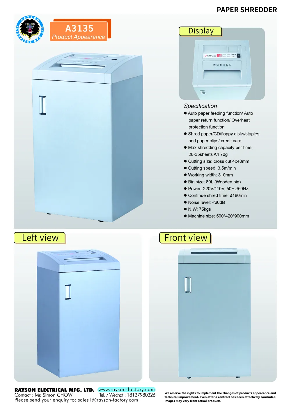 COMMERCIAL GRADE PAPER SHREDDER A3135