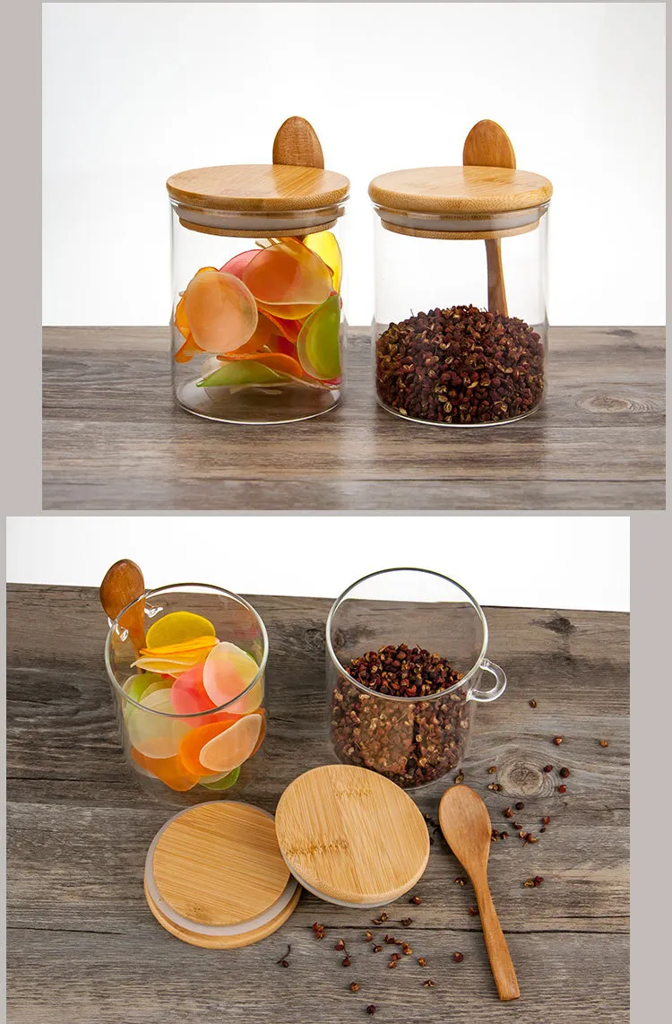 High borosilicate glass storage tank with spoon tea storage tank snack tank