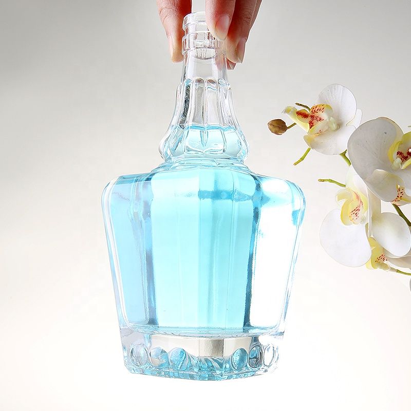 crystal empty glass water alcohol bottle and cork