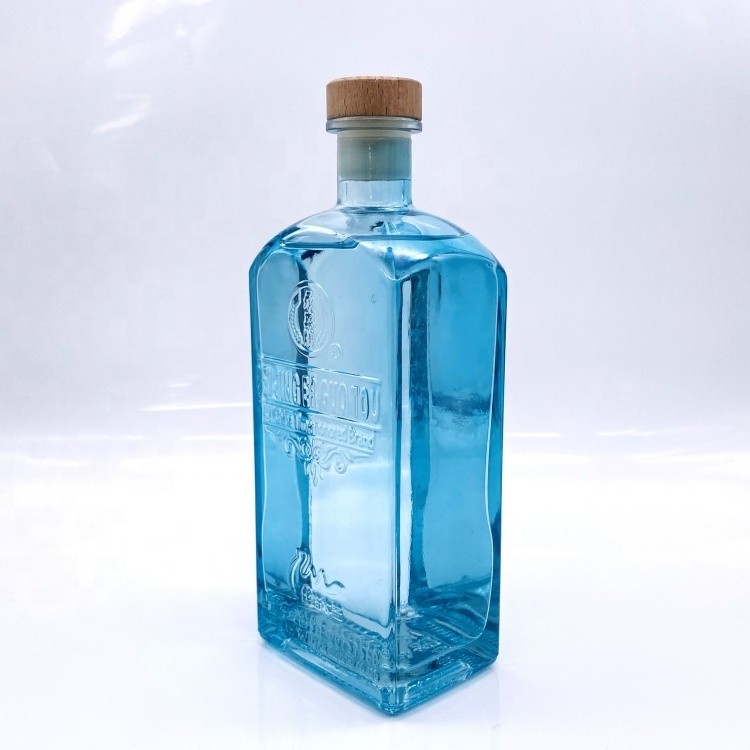 customize empty blue alcohol water glass bottle and cork