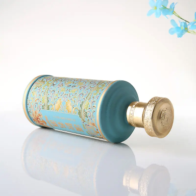 custom personalized round blue liquor glass bottle with lids