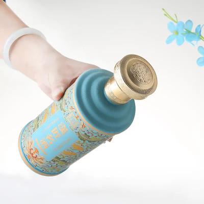 custom personalized round blue liquor glass bottle with lids