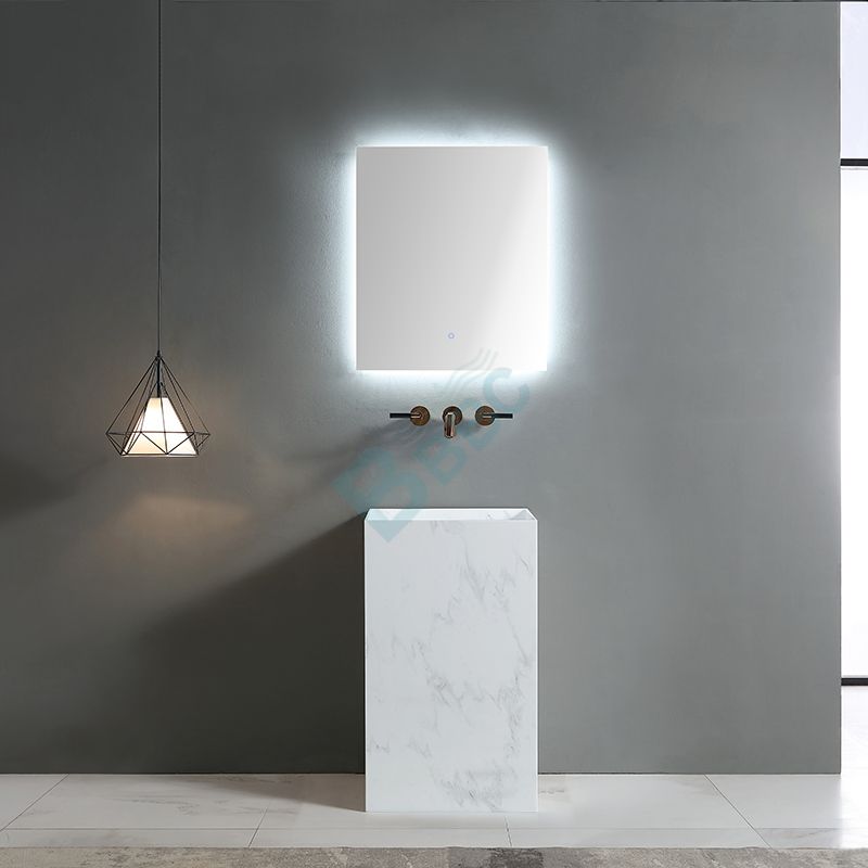 Rectangle Solid Surface Pedestal Basin with Pattern