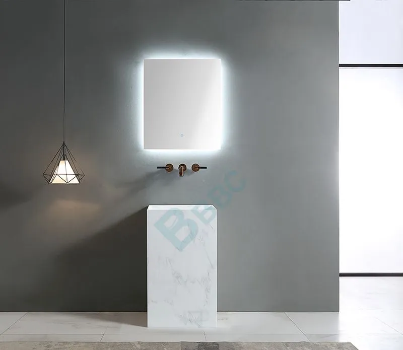 Rectangle Solid Surface Pedestal Basin with Pattern