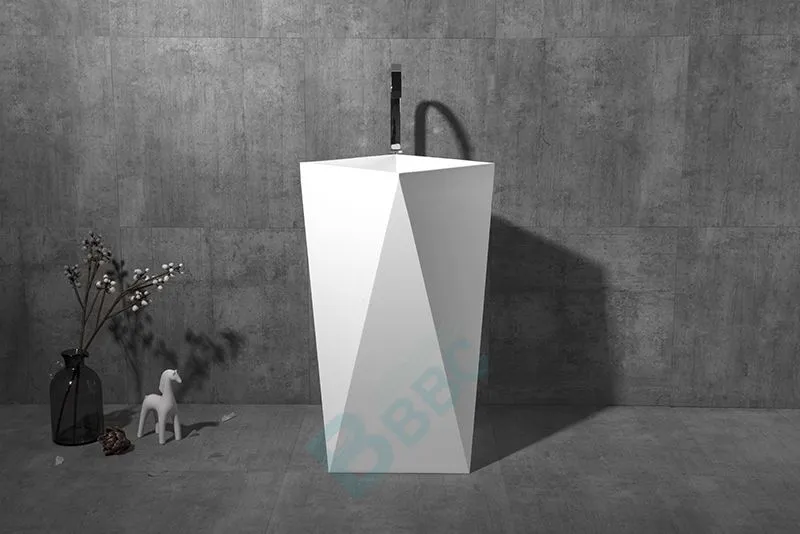 rhombus shape solid surface pedestal basin