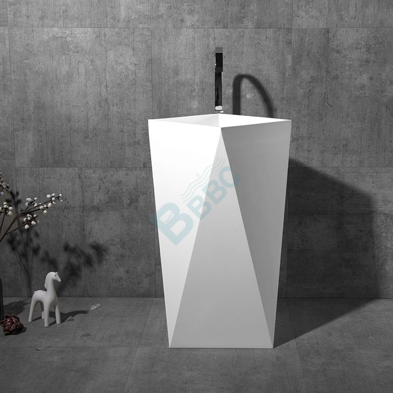 rhombus shape solid surface pedestal basin