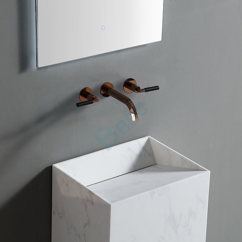 Rectangle Solid Surface Pedestal Basin with Pattern