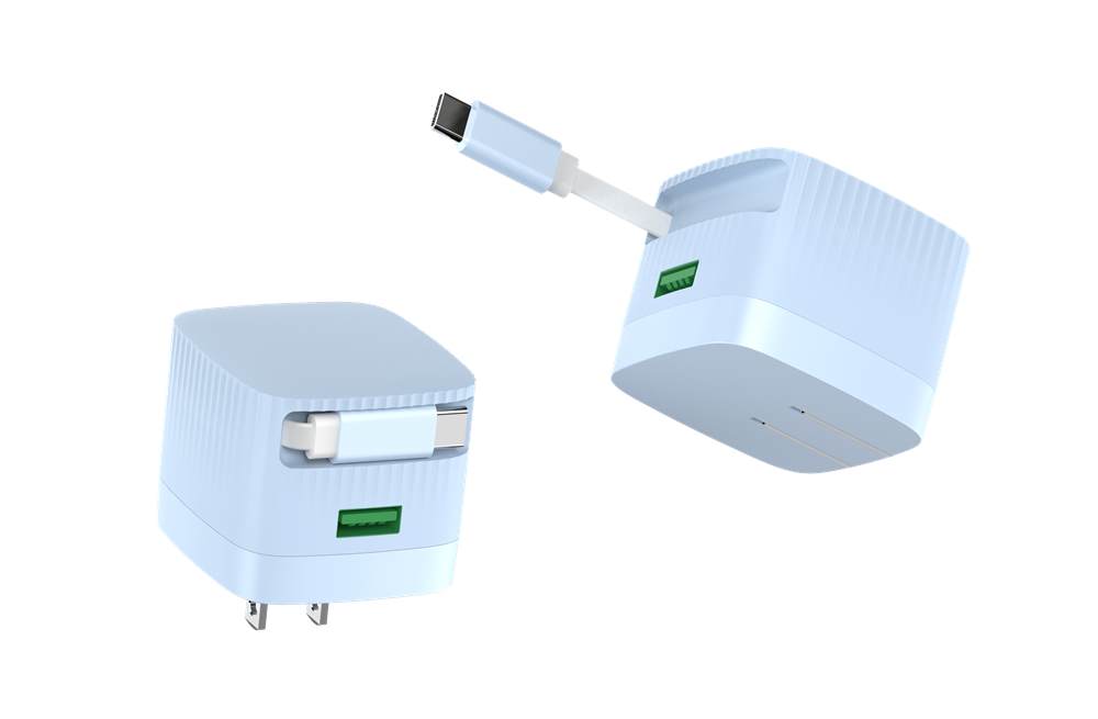 30W 1C1A PD Wall Charger with built-in 70cm Retractable Cable