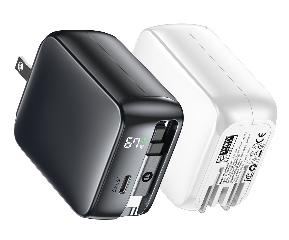 67W 2C Retractable Charger with Digital Display