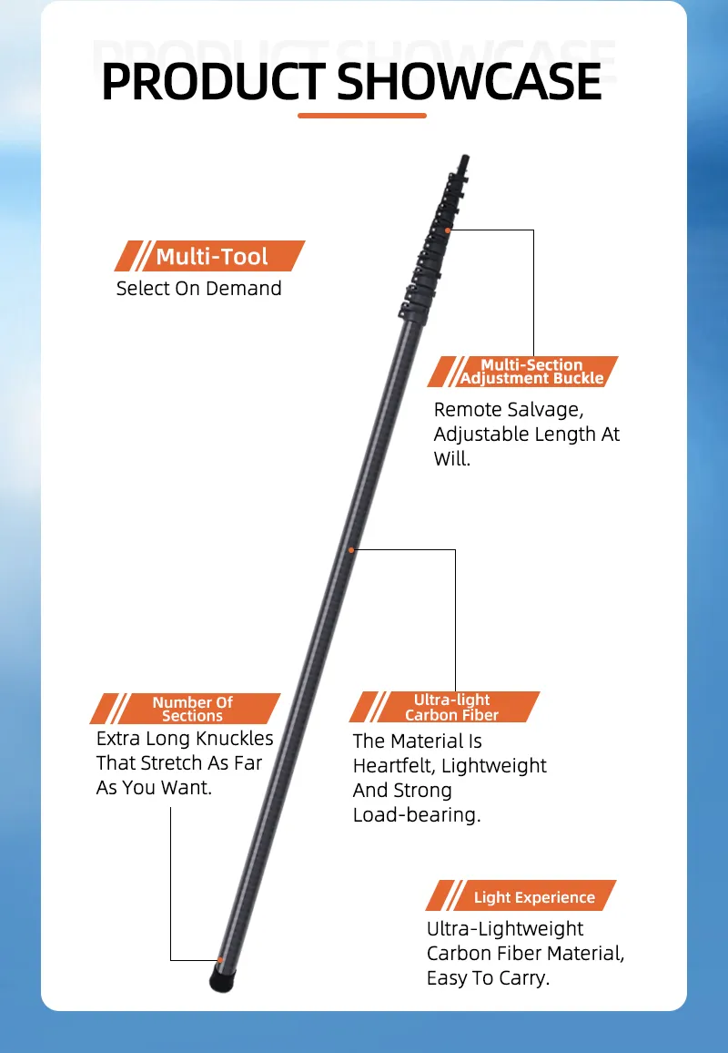 Telescopic Rescue Pole Tool for Water & Marine Rescues - Carbon Fiber
