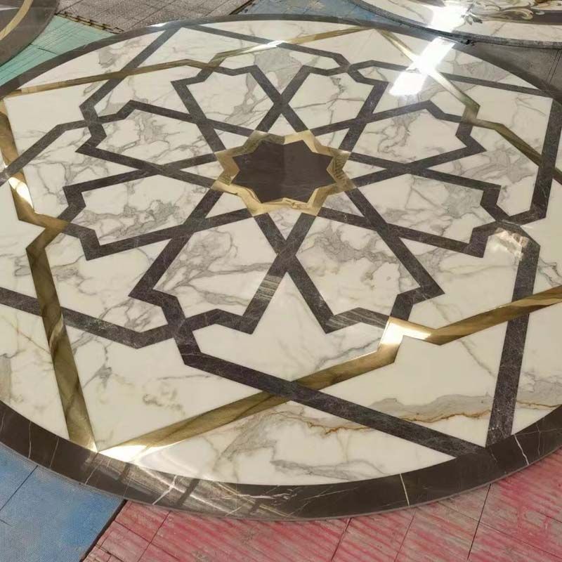 marble round floor waterjet pattern custom made per designs