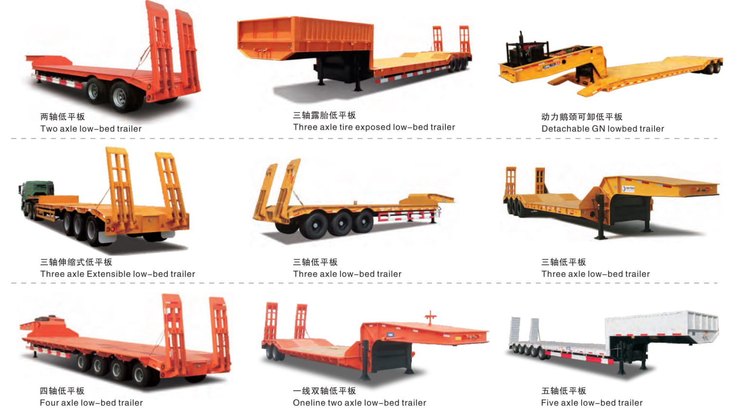 Semirremolque de plataforma baja de 3 ejes y 60 toneladas