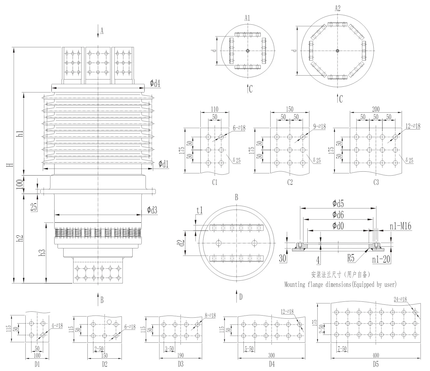Aluminum flanged porcelain bushing (20~35kV/10000~25000A High current ...