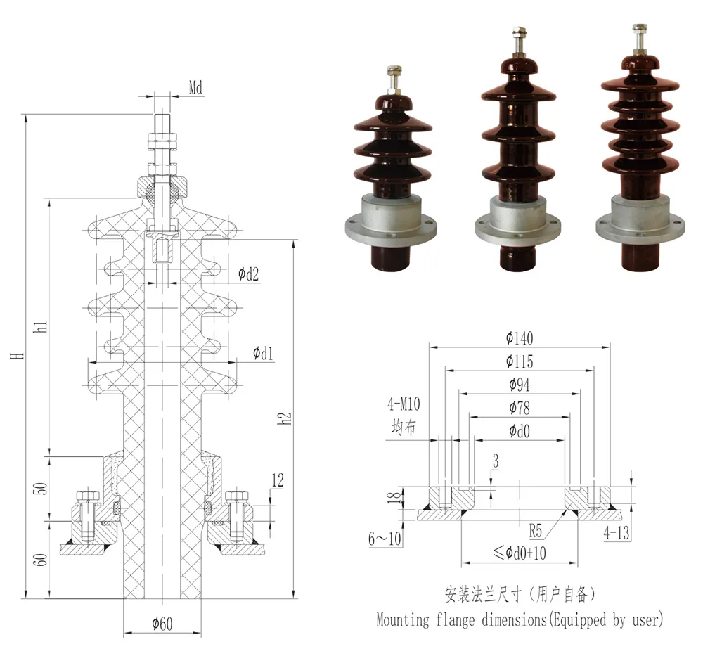 Aluminum flanged porcelain bushing (10~20kV/50~630A draw-lead type bushing)