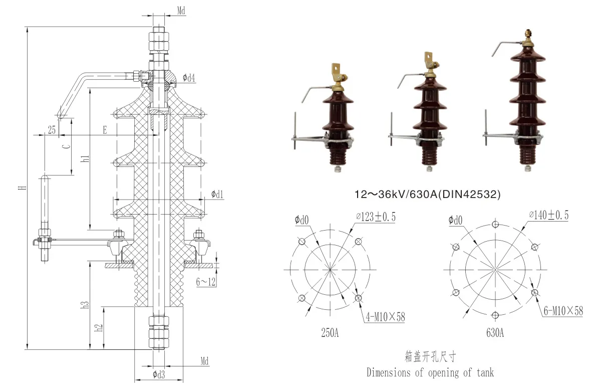 DIN standard bushing for transformer 36KV 250A 630A Porcelain bushings ...