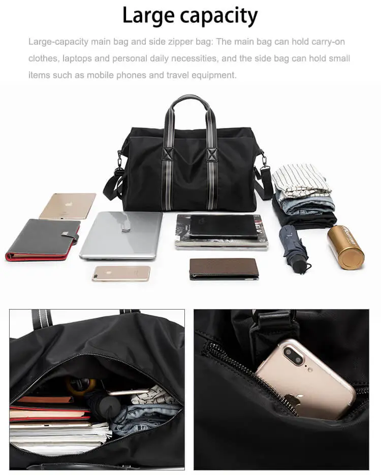 Custom made Black Large Nylon Duffle Bag for Men