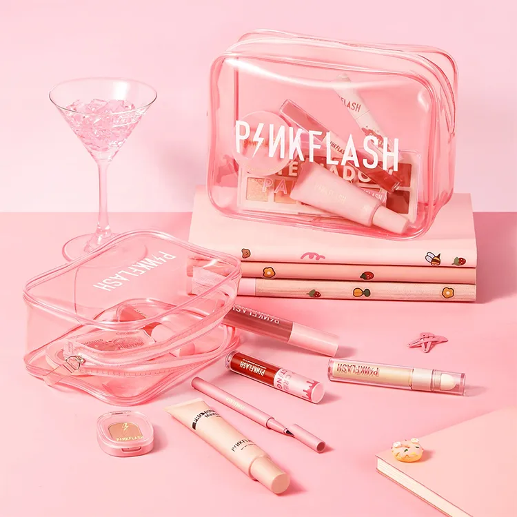 Pink clear makeup bag, Fashion cosmetic bag,Pink toiletry bag