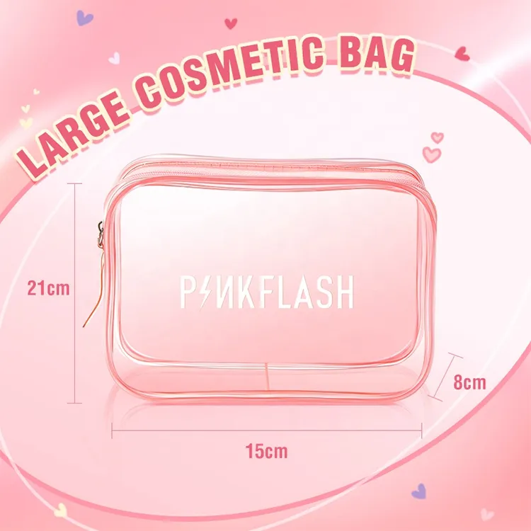 Pink clear makeup bag, Fashion cosmetic bag,Pink toiletry bag