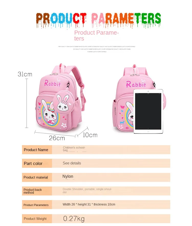 Rabbit School Bag,cute bunny backpack,pink bunny backpack