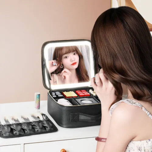 makeup bag with light up mirror,travel vanity case with lights