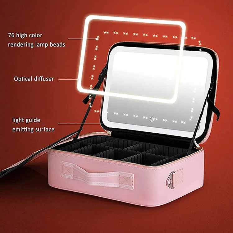 makeup bag with light up mirror,travel vanity case with lights