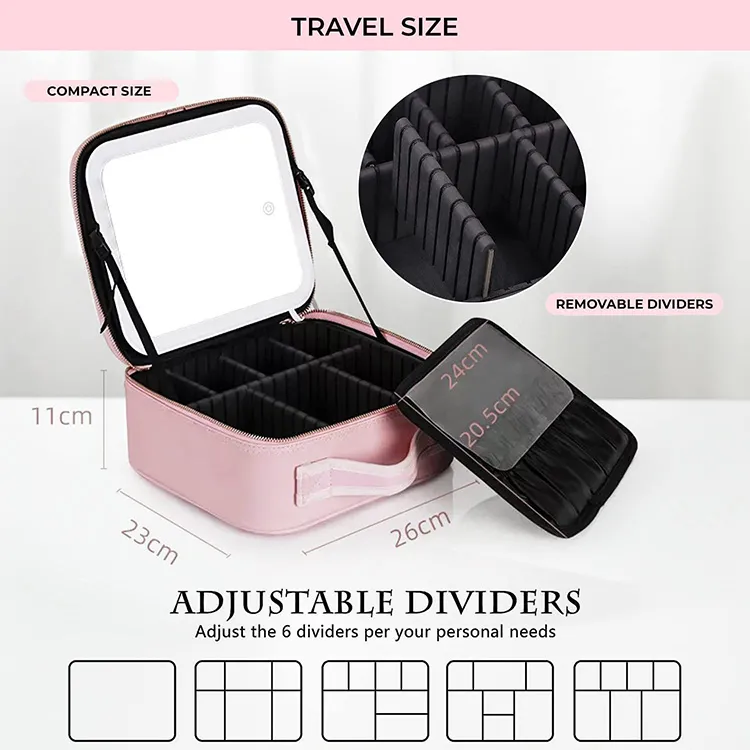 makeup bag with light up mirror,travel vanity case with lights