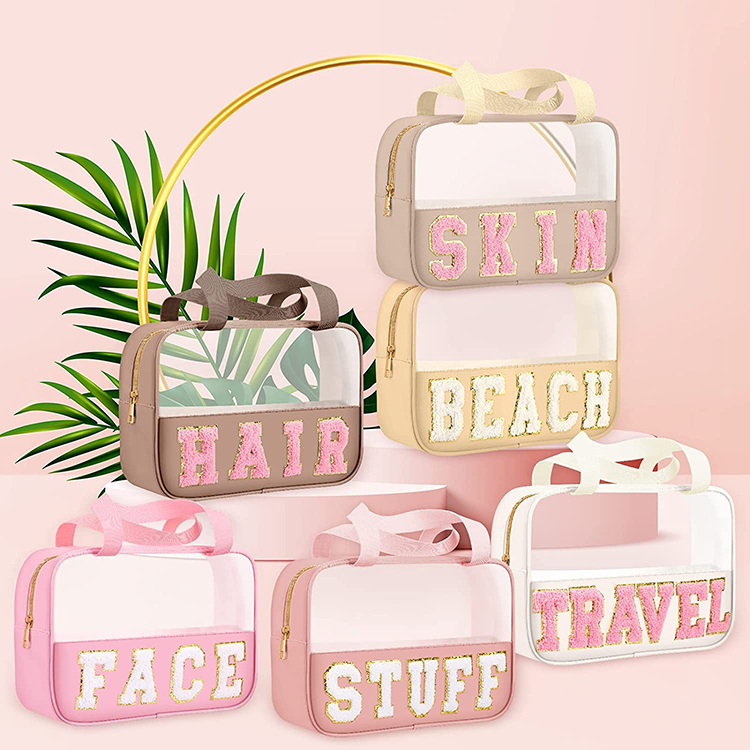 Makeup bag with letter patches,Chenille Letter Makeup Bag