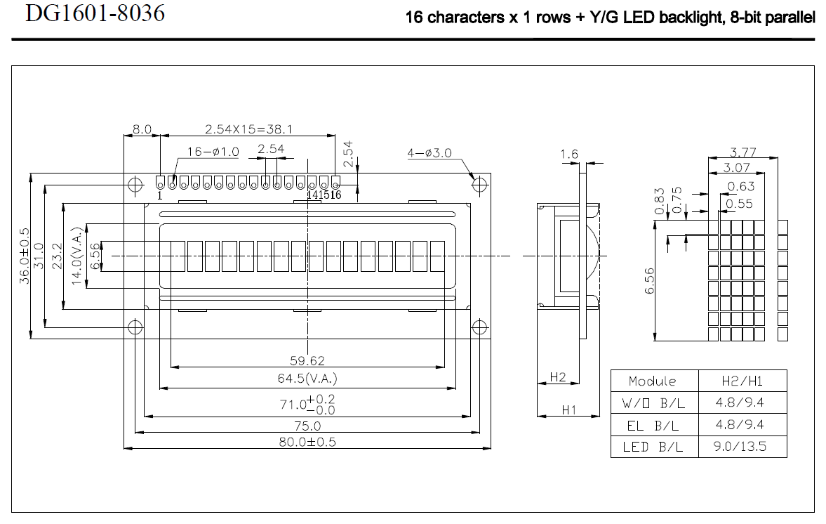 Character LCD Module 16*1 8-bit parallel