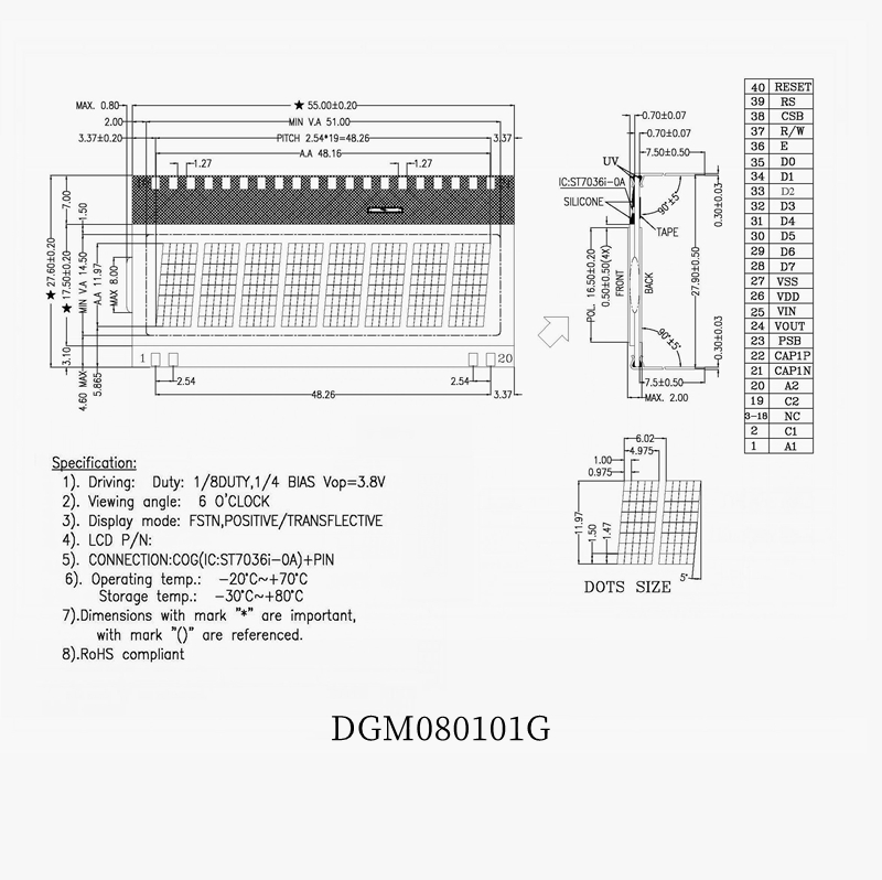 Character Lcd Module 8 1 Dots 8 Bit Parallel Interface
