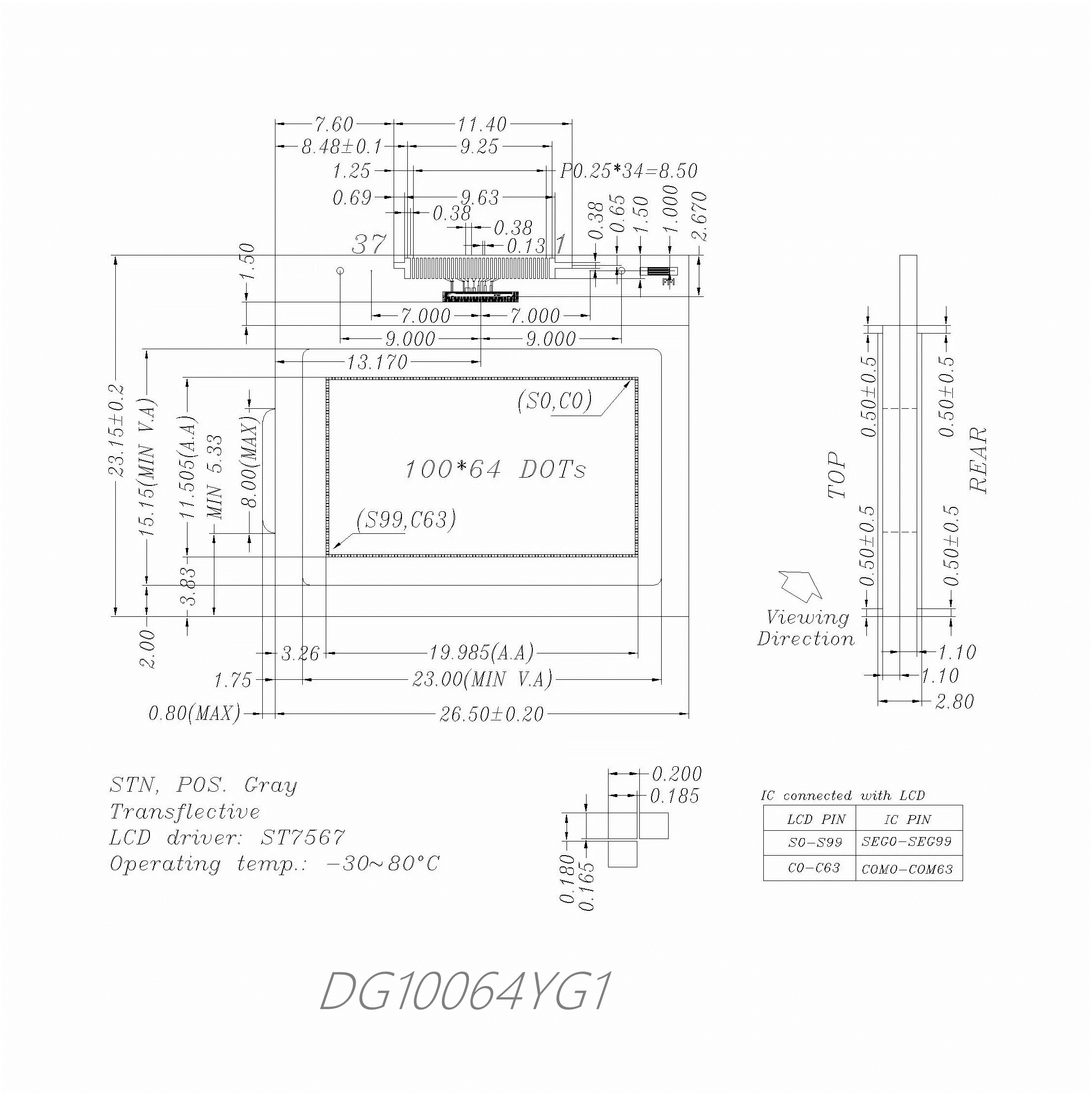 100*64 dots, Character LCD Module, STN, positive, transflective