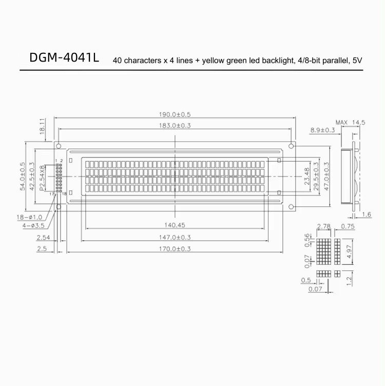 40*4, 4-bit or 8-bit parallel, Character LCD Module 40*4, 4-bit or 8-bit parallel, Character LCD Module