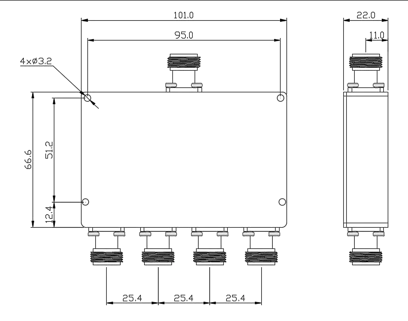 N Power Divider Combiner 4 Way Splitter 0.8-3ghz