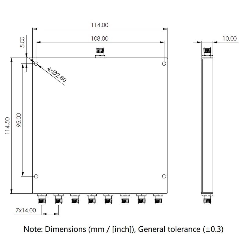 8 Way SMA Power Divider/Combiner 500MHz-8GHz