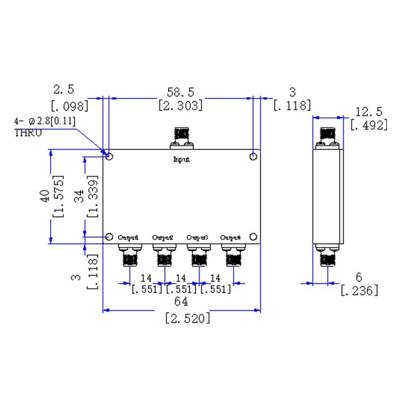 4 Way SMA Resistive Power Divider/Combiner DC-3GHz