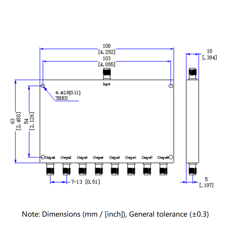 8 Way SMA Power Divider/Combiner 2-8GHz