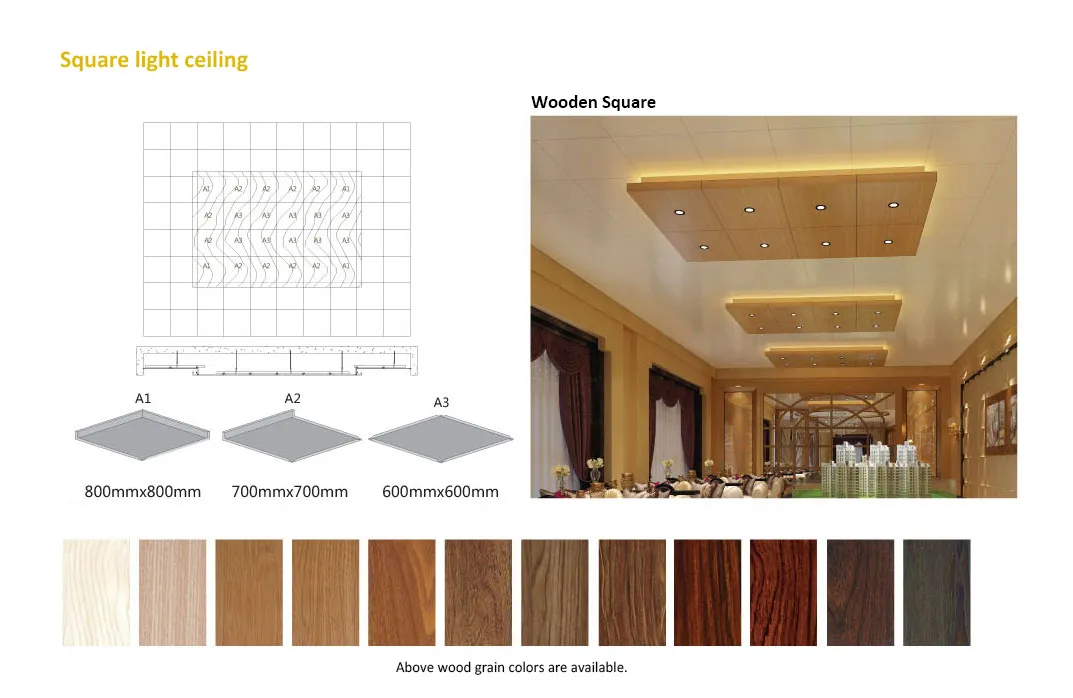 Wooden Aluminum Square Light Ceiling Tiles