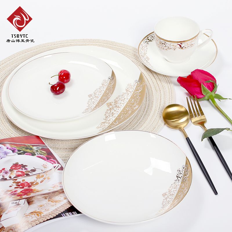 Ceramic Golden Design Bone China Dinner Set Tableware Round Dinnerware ...