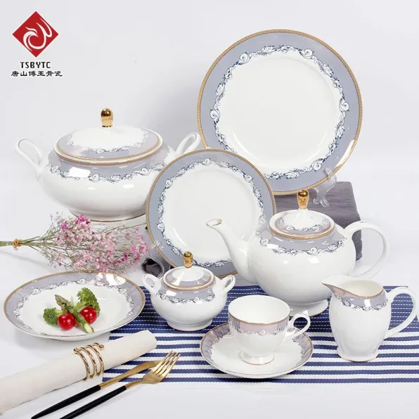 Ceramic Flower Design Bone China Dinner Set Tableware Round Dinnerware ...