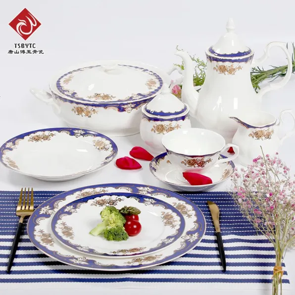 Ceramic Golden Design Bone China Dinner Set Tableware Round Dinnerware ...